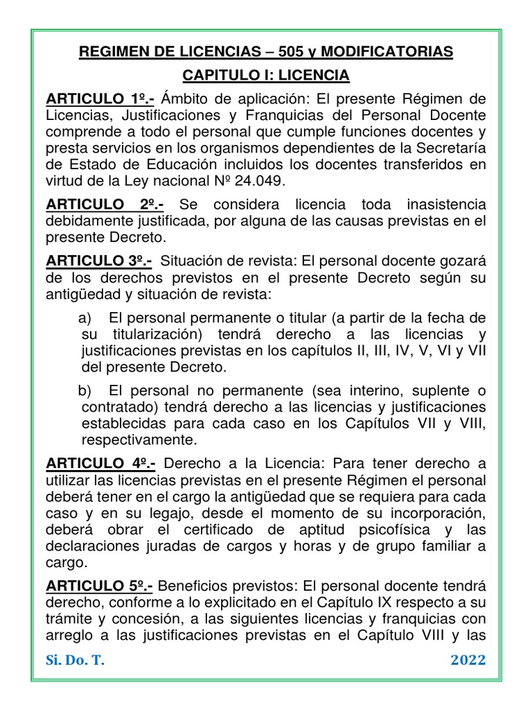 Regimen de Licencias Docentes Decreto 505 ACTUALIZADO AMPLIADO Con ...