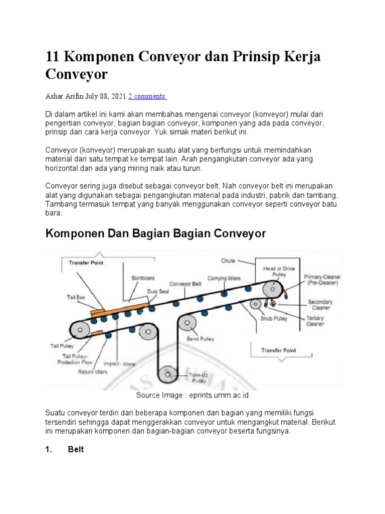 11 Komponen Conveyor Dan Prinsip Kerja Conveyor | PDF