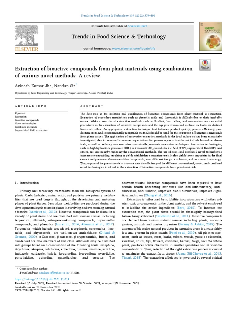 Extraction Of Bioactive Compounds From Plant Materials Using