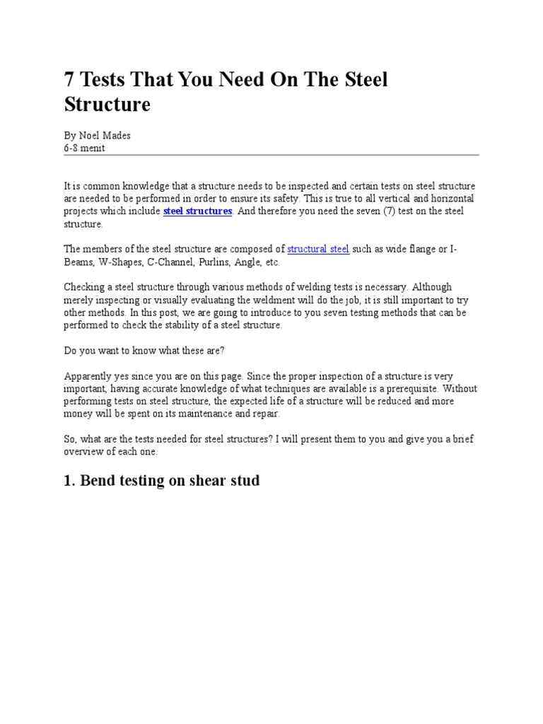 7 Tests That You Need On The Steel Structure | PDF | Nondestructive ...