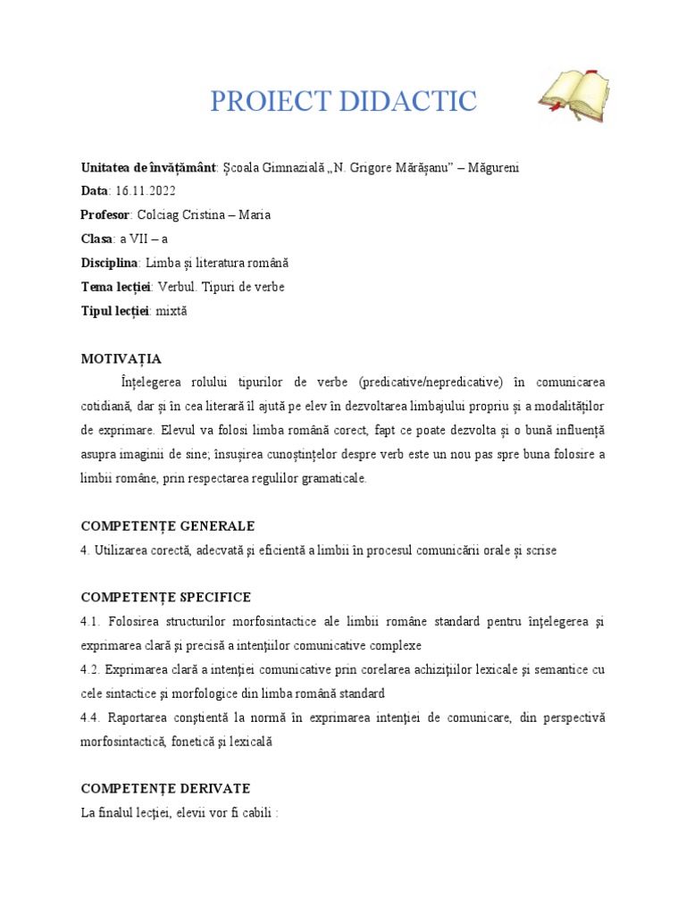 Proiect Didactic 7 Verb | PDF