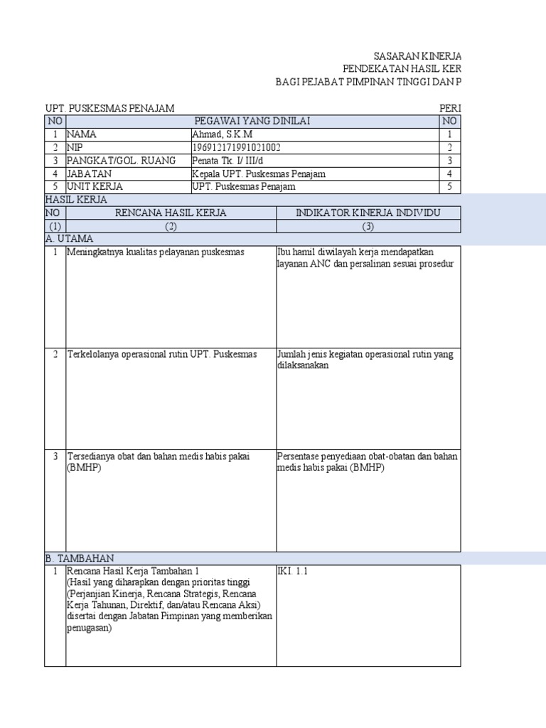 1 - Contoh SKP Kepala UPT. Puskesmas Penajam Kuantitatif | PDF 1 - Contoh SKP Kepala UPT. Puskesmas Penajam Kuantitatif | PDF