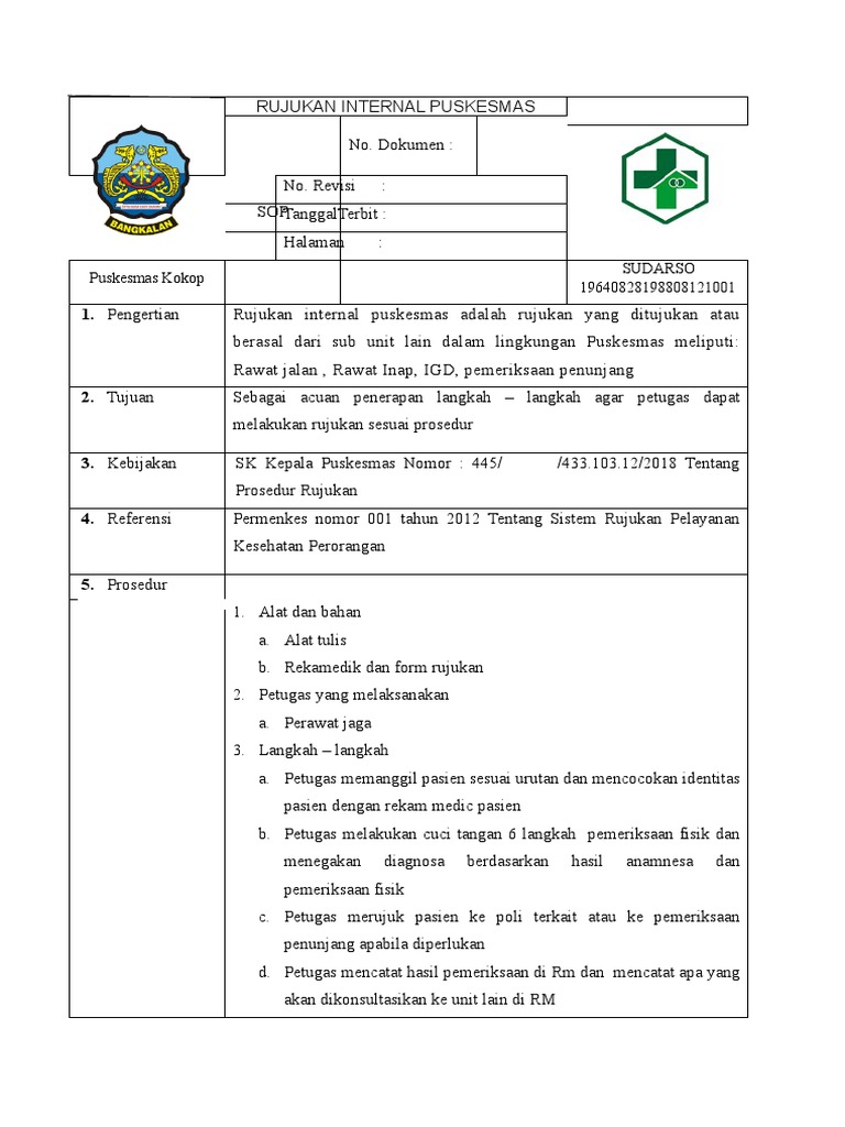 7.5.1.1 Sop Rujukan Internal | PDF