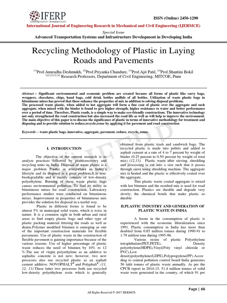 Recycling Methodology of Plastic in Laying Roads and Pavements | PDF ...