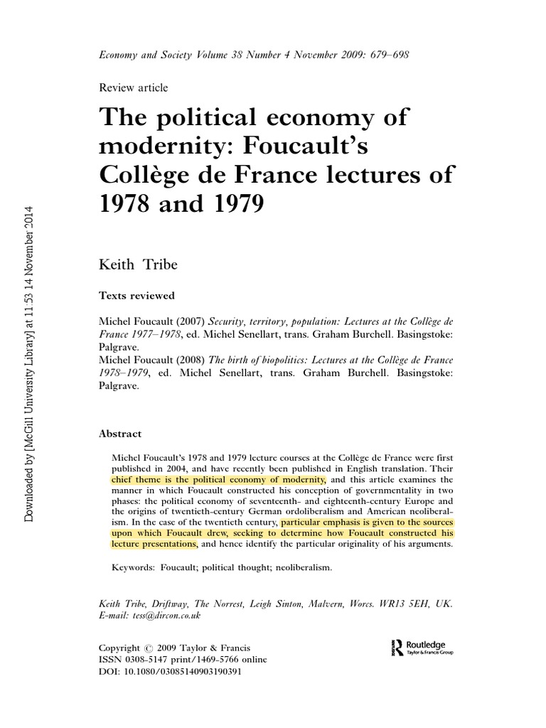 Tribe. The Polilitical Economy of Modernity. Foucault's College de ...