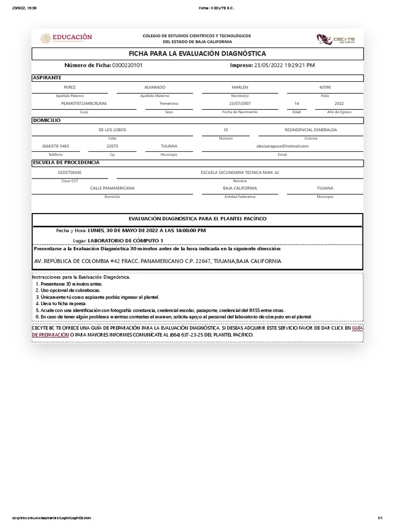 Ficha - CECyTE B.C | PDF