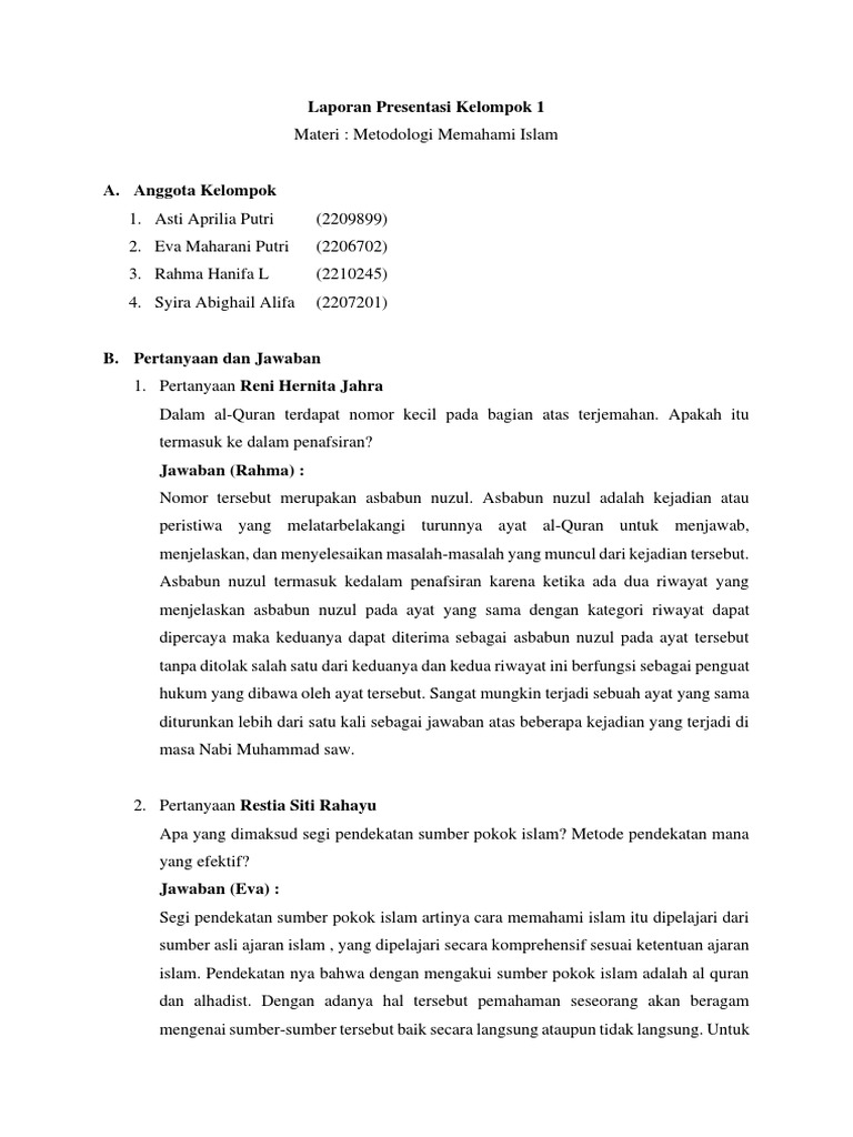 Laporan Presentasi Kelompok 1 | PDF