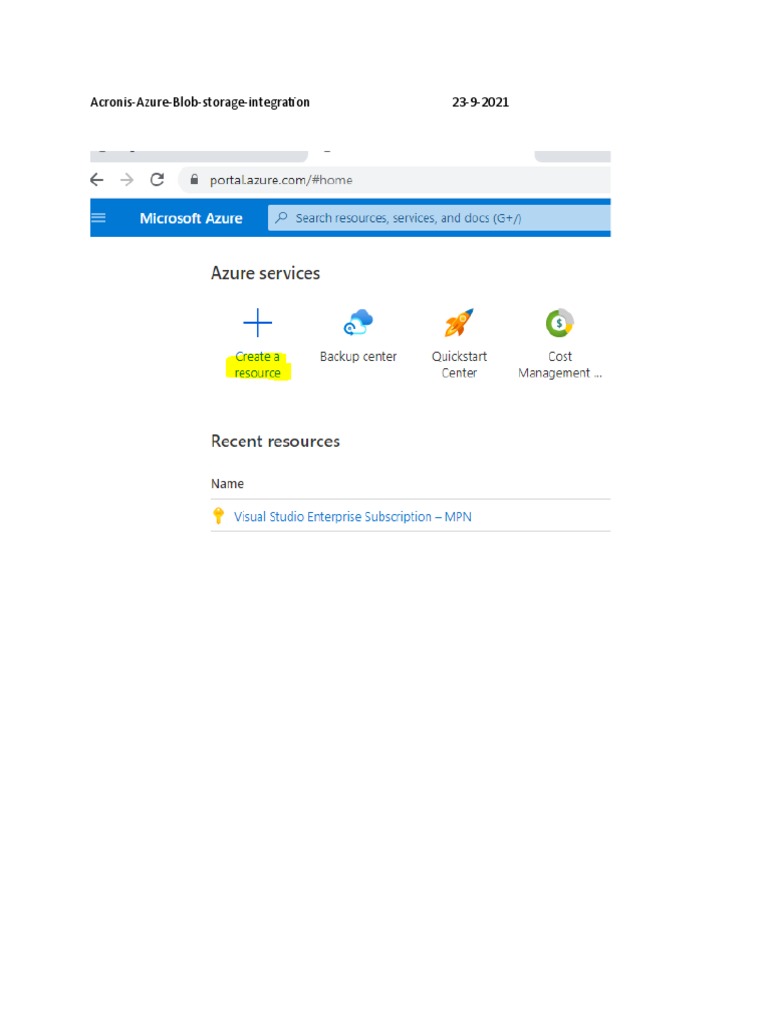 Acronis Azure Blob Storage Integration 23 - 9 - 21 | PDF