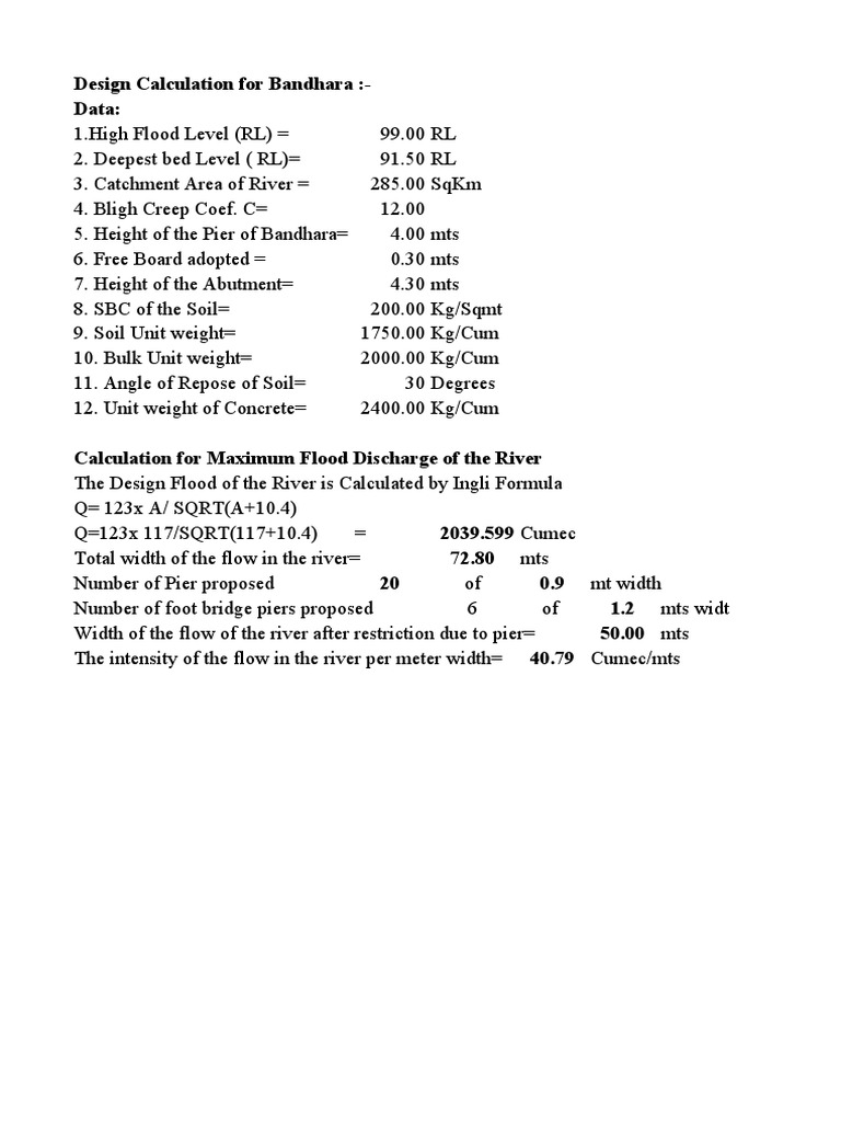 Design of Bandhara | Download Free PDF | Stress (Mechanics) | Buoyancy