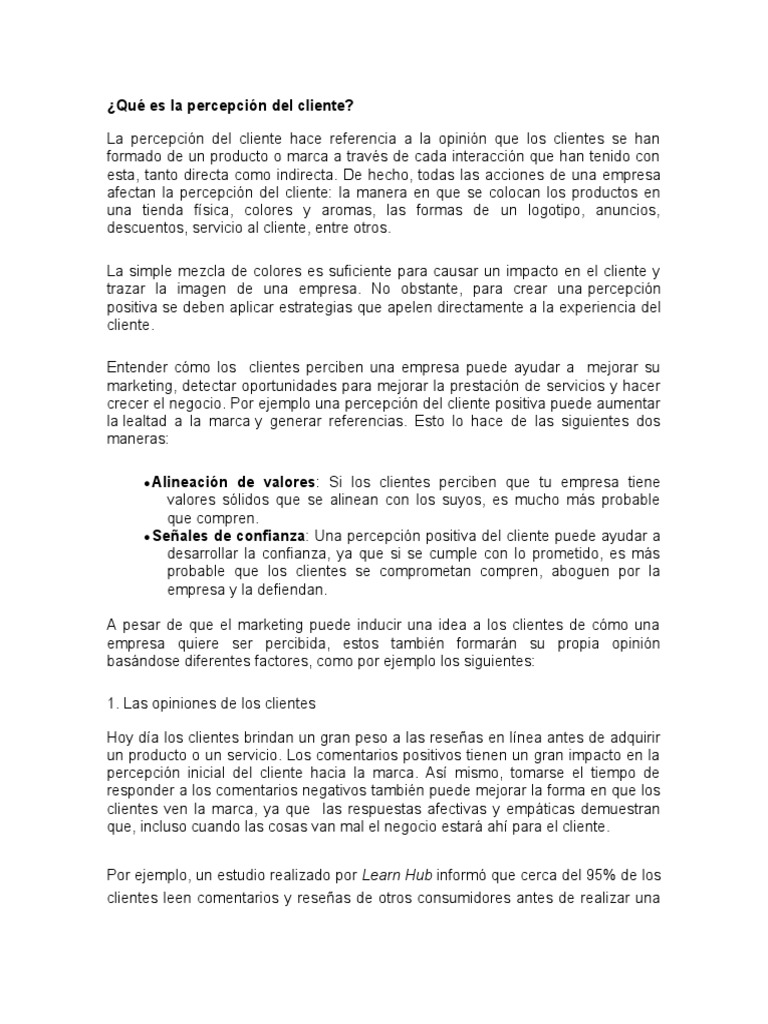 Percepcion Del Cliente | PDF | Marketing | Marca