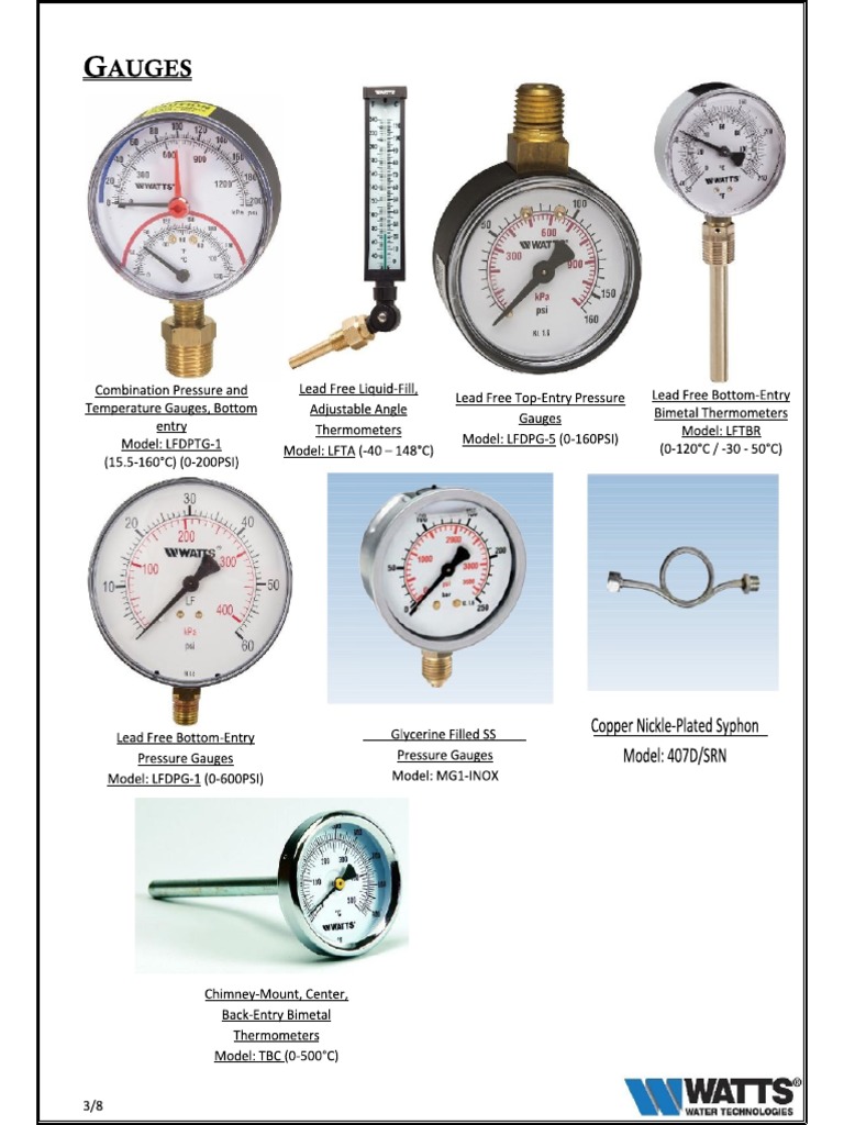 WATTS PRESSURE GAUGE Range | PDF