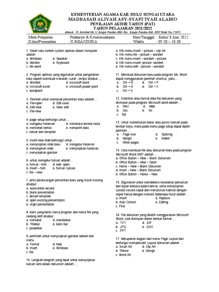 Soal Pas Kelas X | PDF