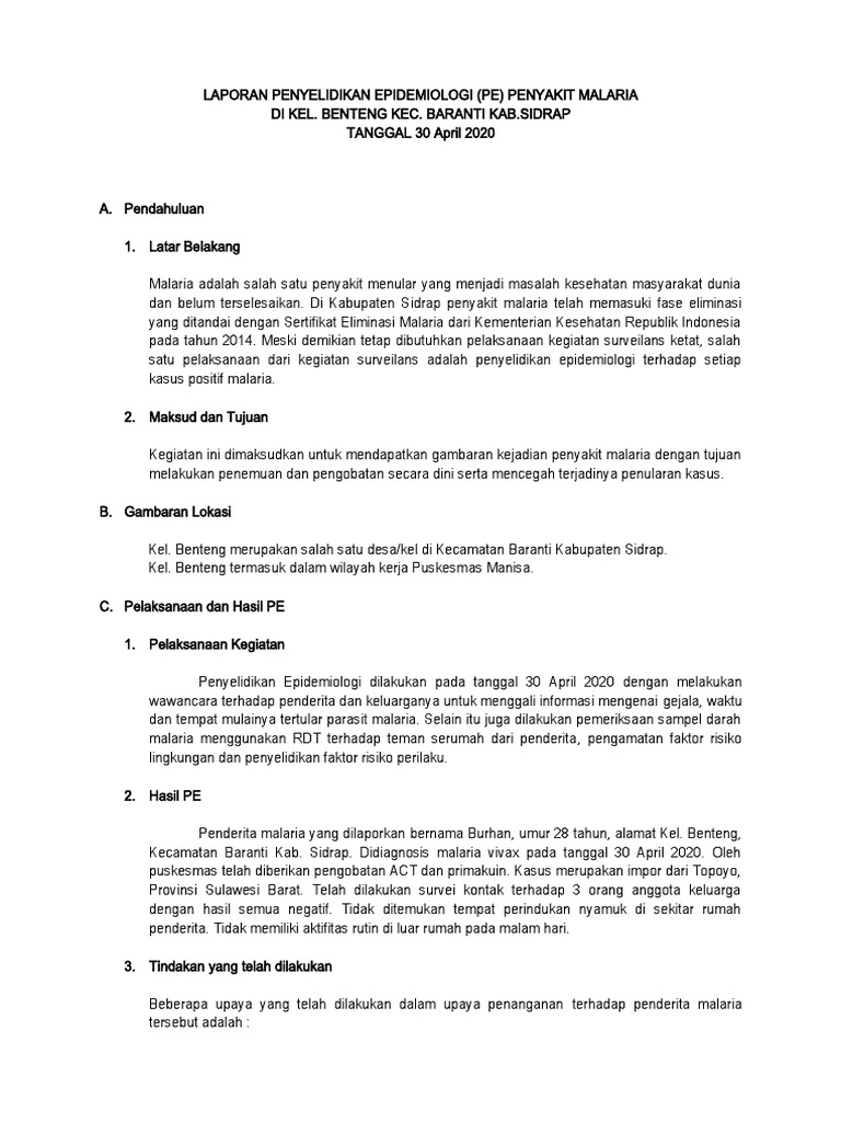 Laporan Pe Malaria | PDF