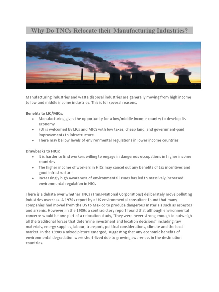 Reasons for TNCs' Manufacturing Relocation | PDF | Taxes | Infrastructure