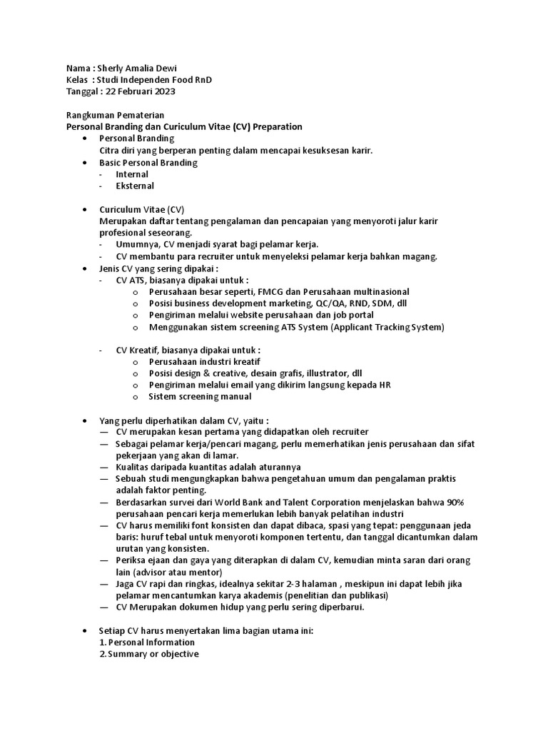 Panduan Membuat CV untuk Food RnD | PDF