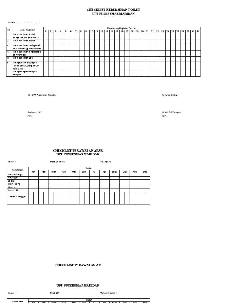 Checklist Kebersihan Toilet | PDF
