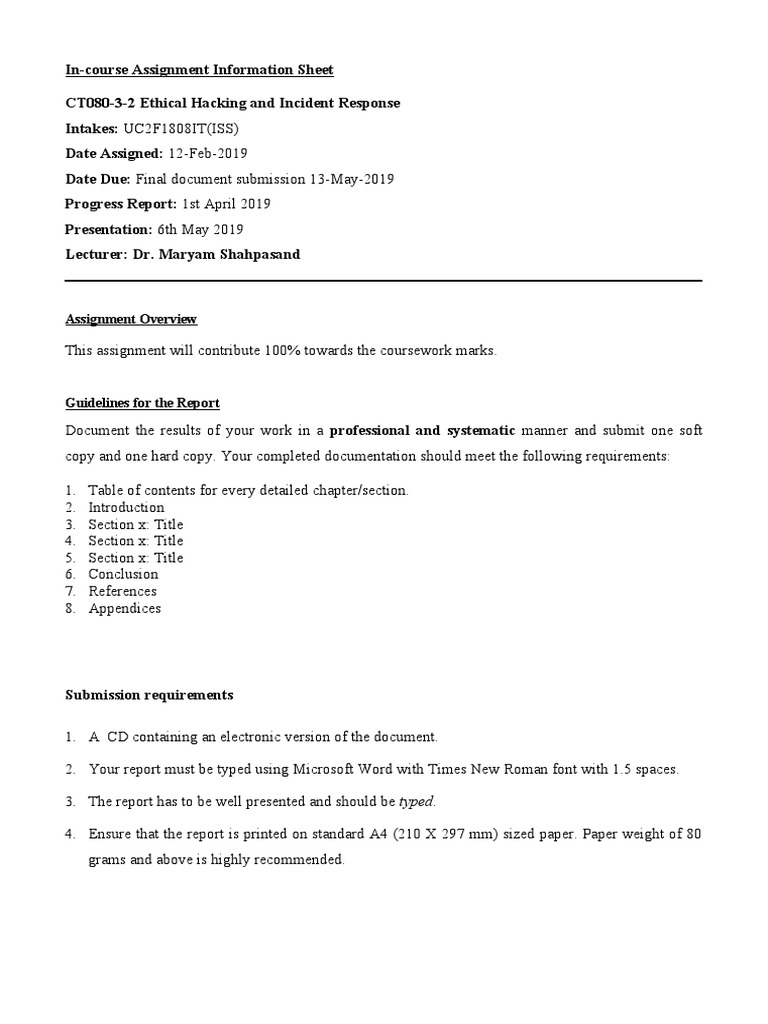 Ethical Hacking Assignment Guidelines | PDF | Computer Security | Security