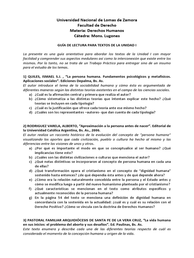 Guia de Lectura Unidad 1 | PDF | Derechos humanos | Bioética