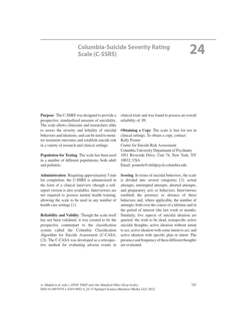 Columbia-Suicide Severity Rating Scales (C-SSRS) | PDF | Abnormal ...