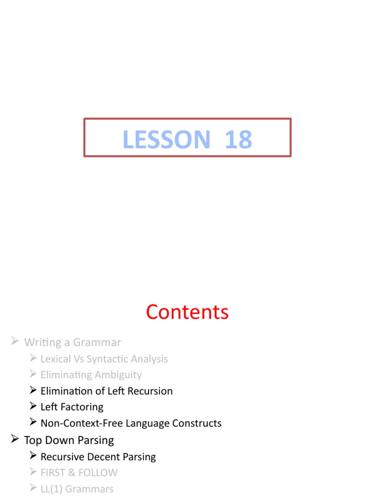 Lesson 18 | PDF | Parsing | Grammar