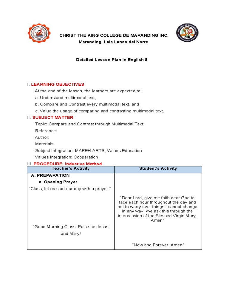 Lesson Plan (Compare and Contrast Through Multimodal Text) | PDF | John ...