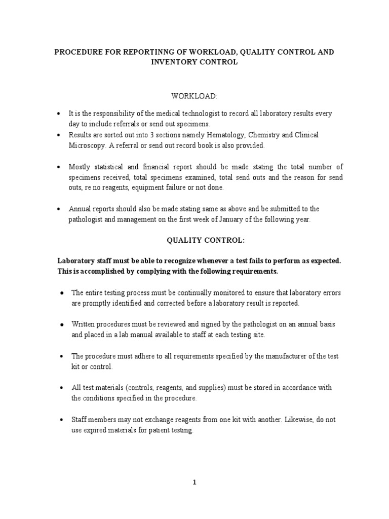 Procedure For Reportinng of Workload | PDF | White Blood Cell | Staining