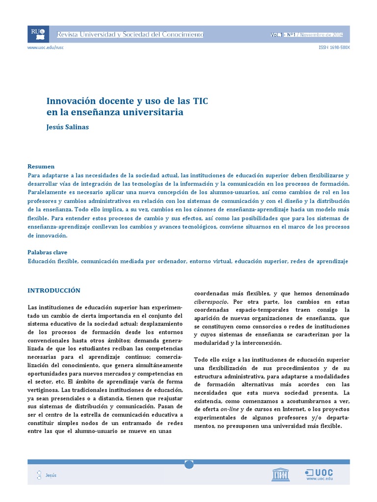 Innovación Docente y Uso de Las TIC | PDF | Enseñando | Aprendizaje