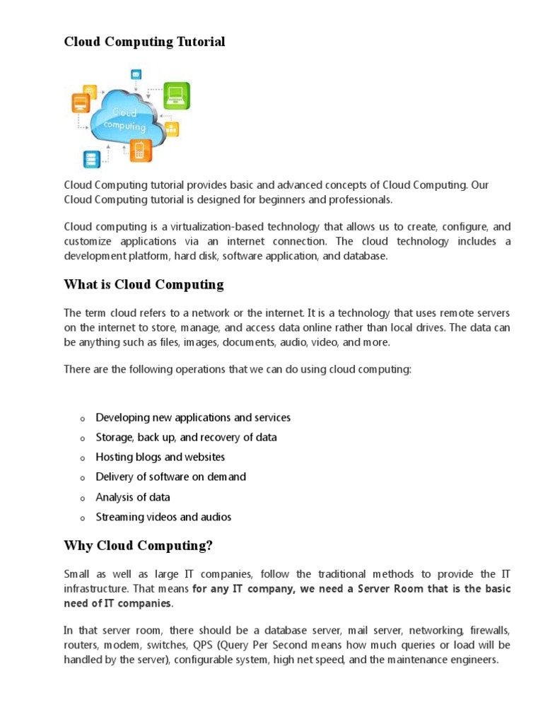 Cloud Computing Tutorial | PDF | Cloud Computing | Software As A Service