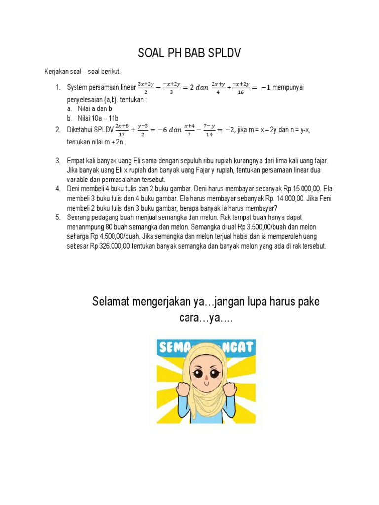 Contoh Soal Bab SPLDV Kelas 8 | PDF