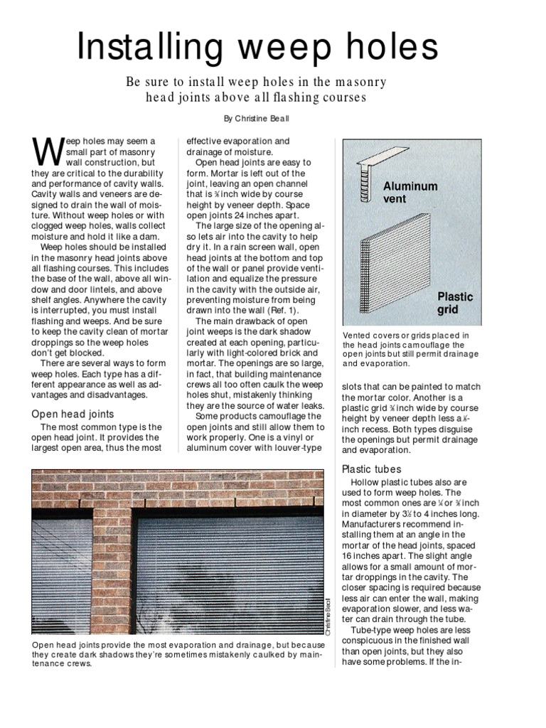 Concrete Construction Article PDF - Installing Weep Holes | PDF ...