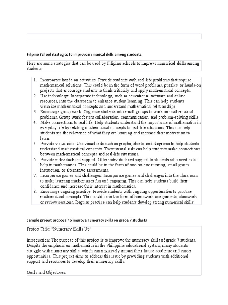 Sample School Strategies For Numeracy Intervention | PDF | Educational ...