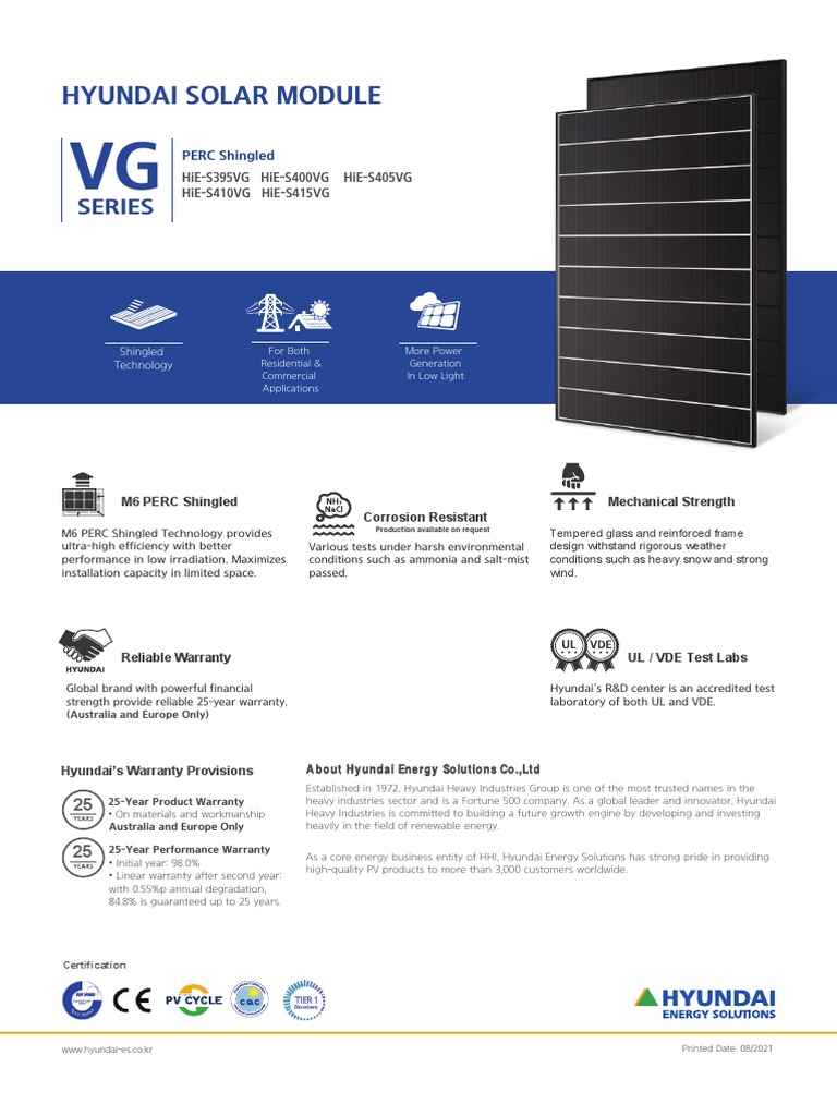 Hyundai HiE S395 415 Modulo Fotovoltaico Scheda | PDF | Photovoltaics ...