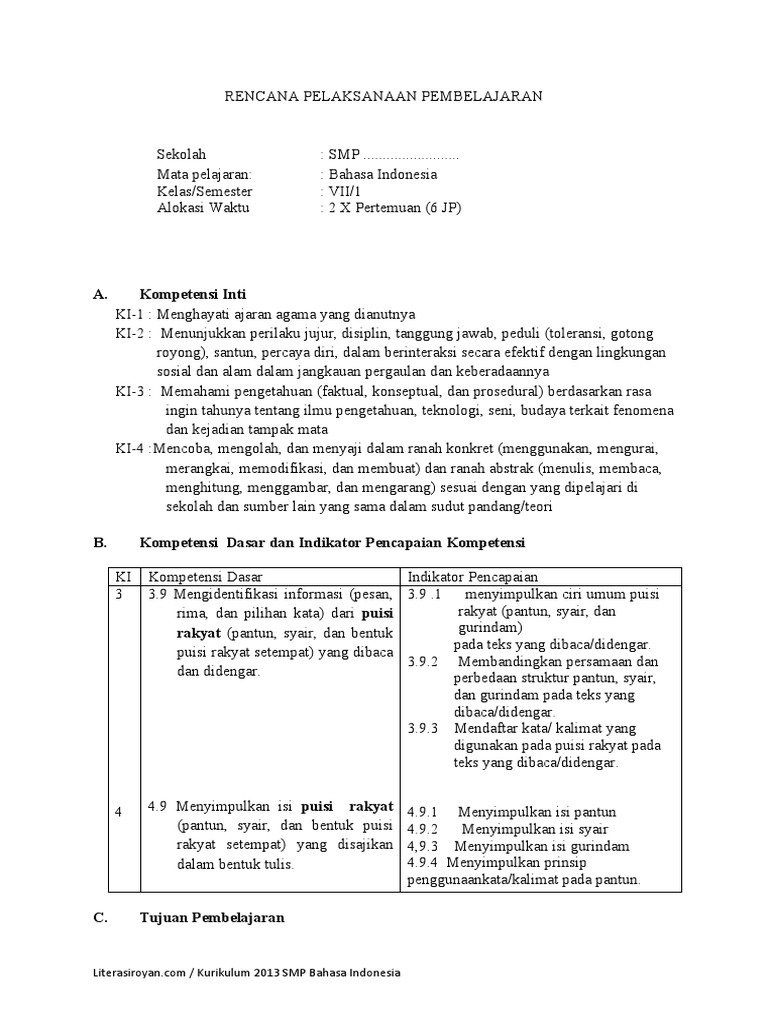 RPP Kelas 7 Semester 2 | PDF