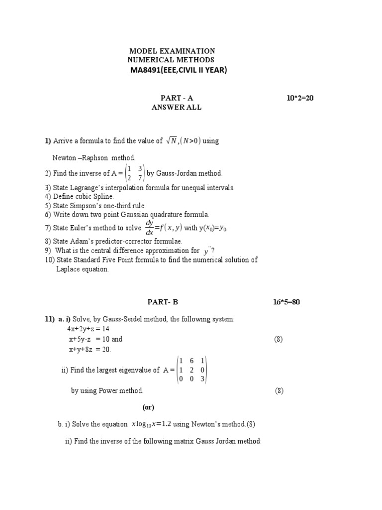 Model Examination 2019-NM | PDF | Numerical Analysis | Mathematical ...