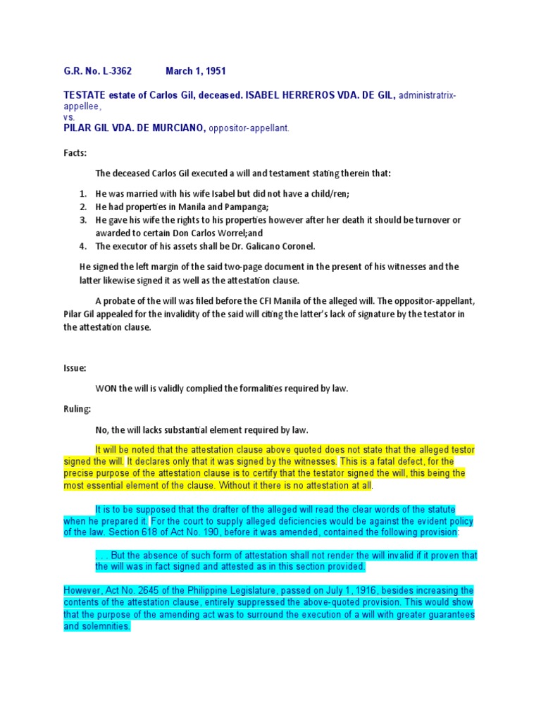 TESTATE ESTATE OF CARLOS GIL. ISABEL HERREROS VDA. DE GIL VS. PILAR ...
