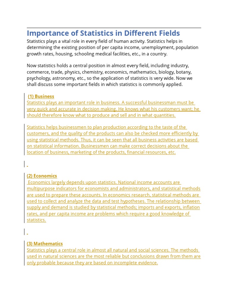 Importance of Statistics in Different Fields | PDF | Cost Of Living ...