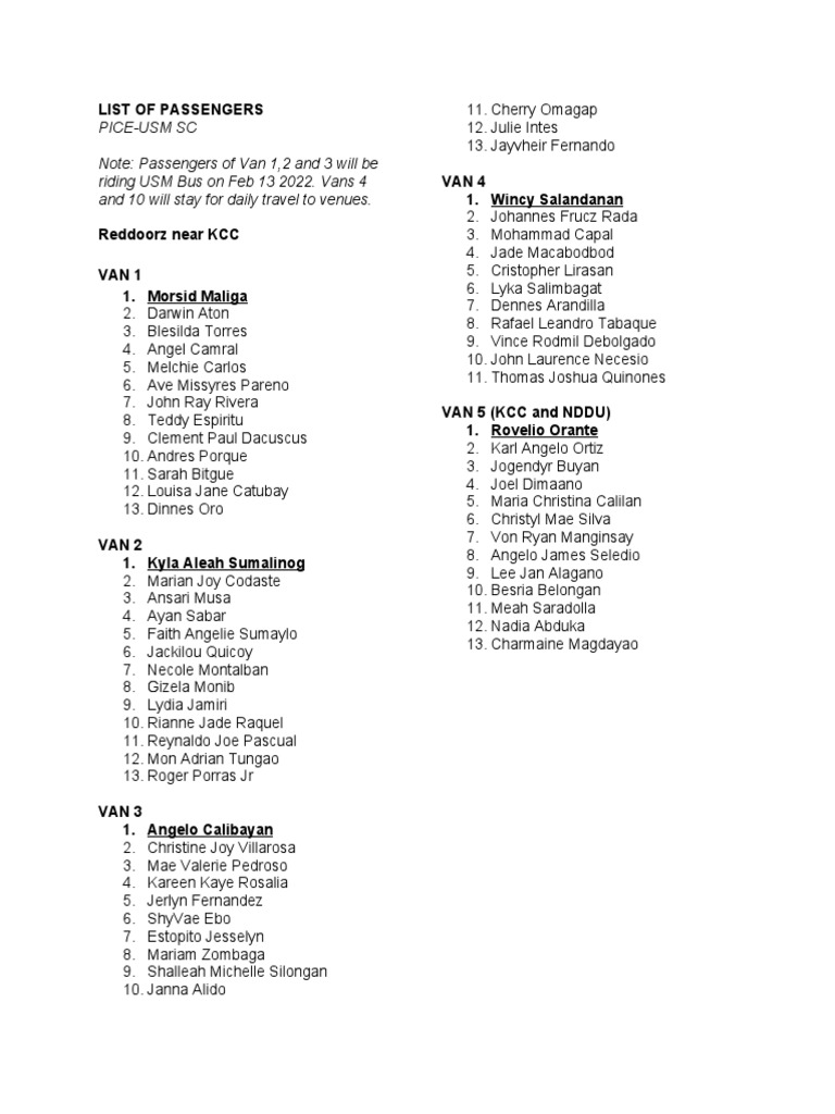 Van Assignments | PDF