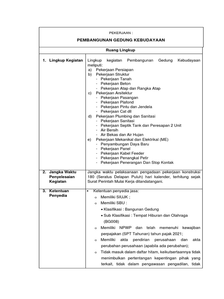 Persyaratan SBU Gedung Kebudayaan Lelang | PDF | Bisnis