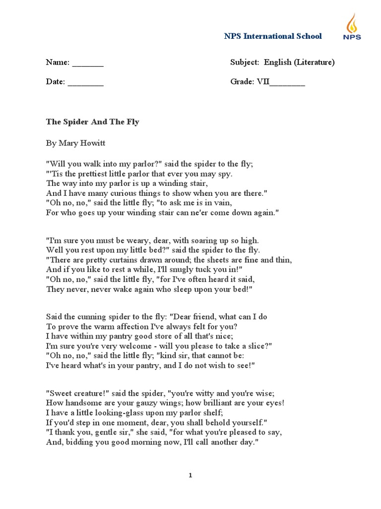 The Spider and The Fly Text | PDF