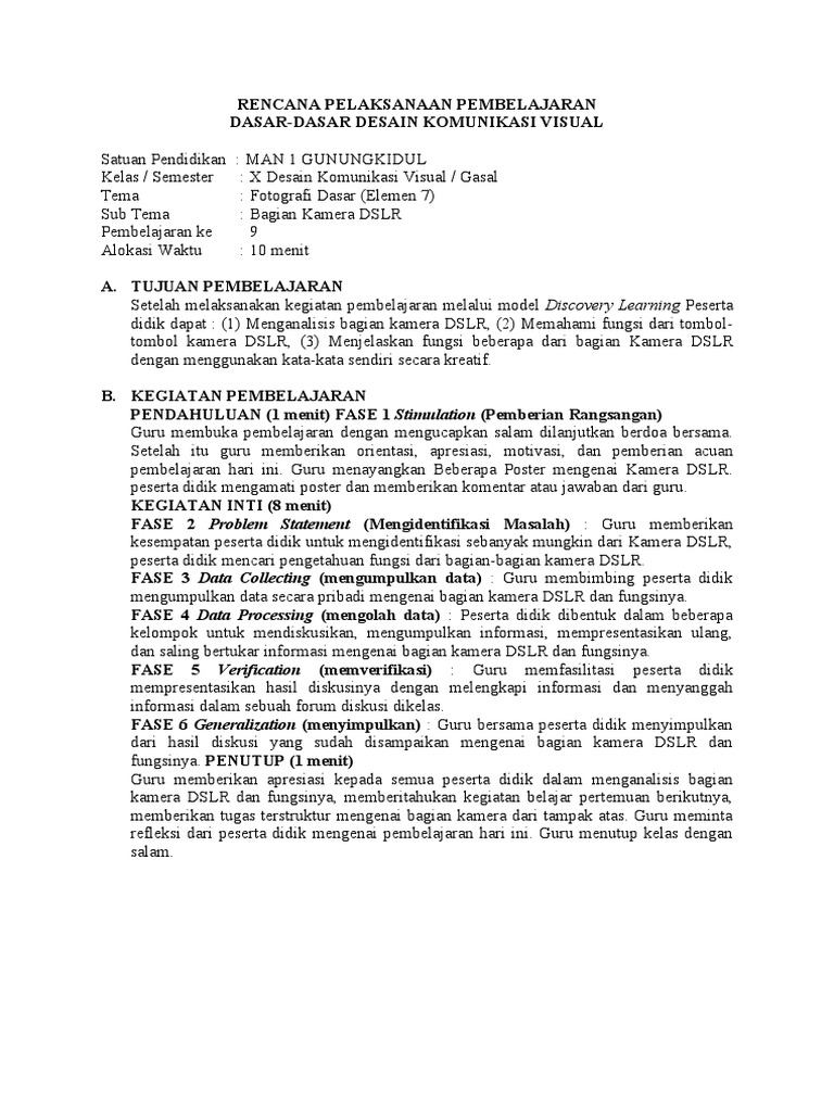 RPP X DKV Pengenalan Perangkat Fotografi | PDF