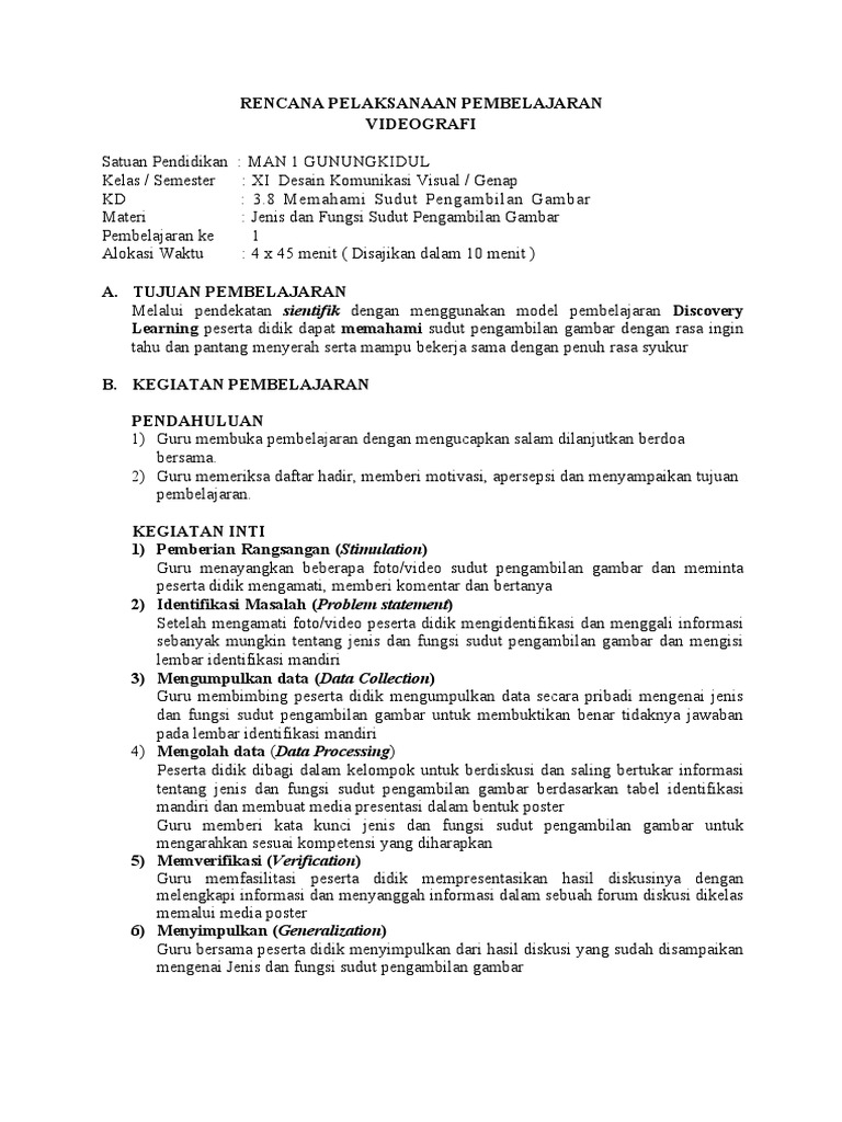 RPP Xi DKV Videografi - Sudut Pengambilan Gambar | PDF