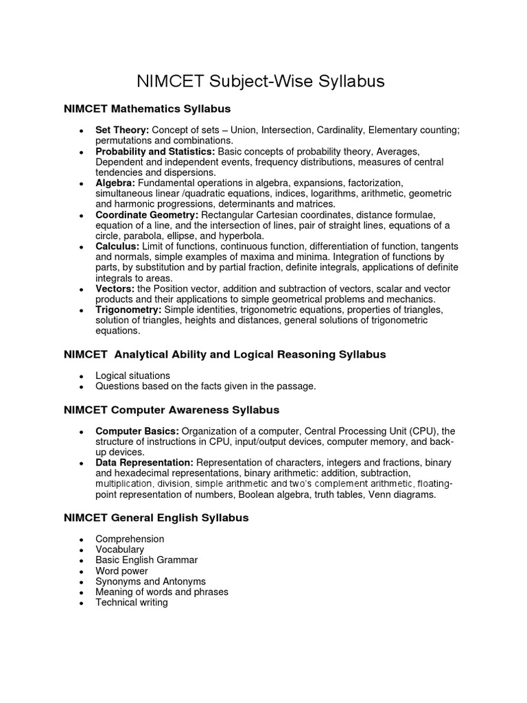NIMCET Syllabus 2021 | PDF