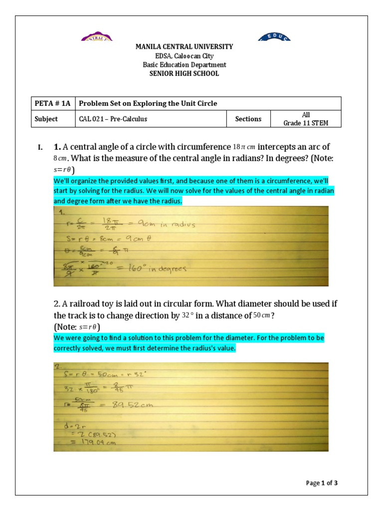 Pre-Cal - PETA#2 - Exploring The Unit Circle 1 | PDF | Angle | Circle Pre-Cal - PETA#2 - Exploring The Unit Circle 1 | PDF | Angle | Circle