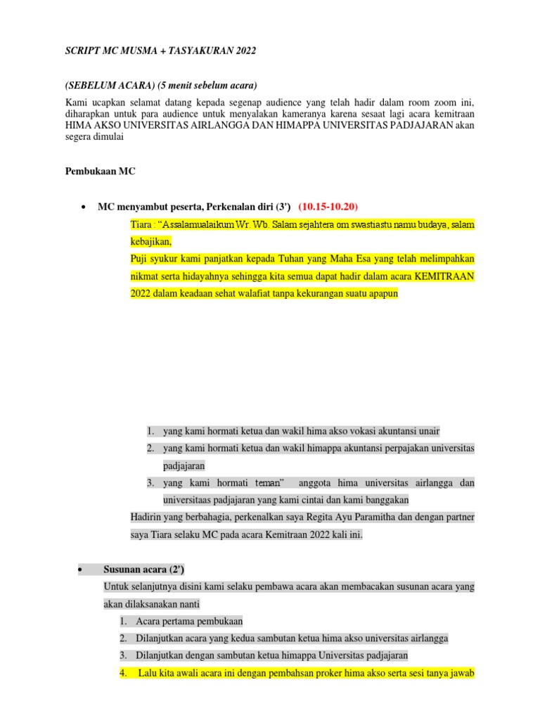 Script MC Kemitraan 2022 | PDF
