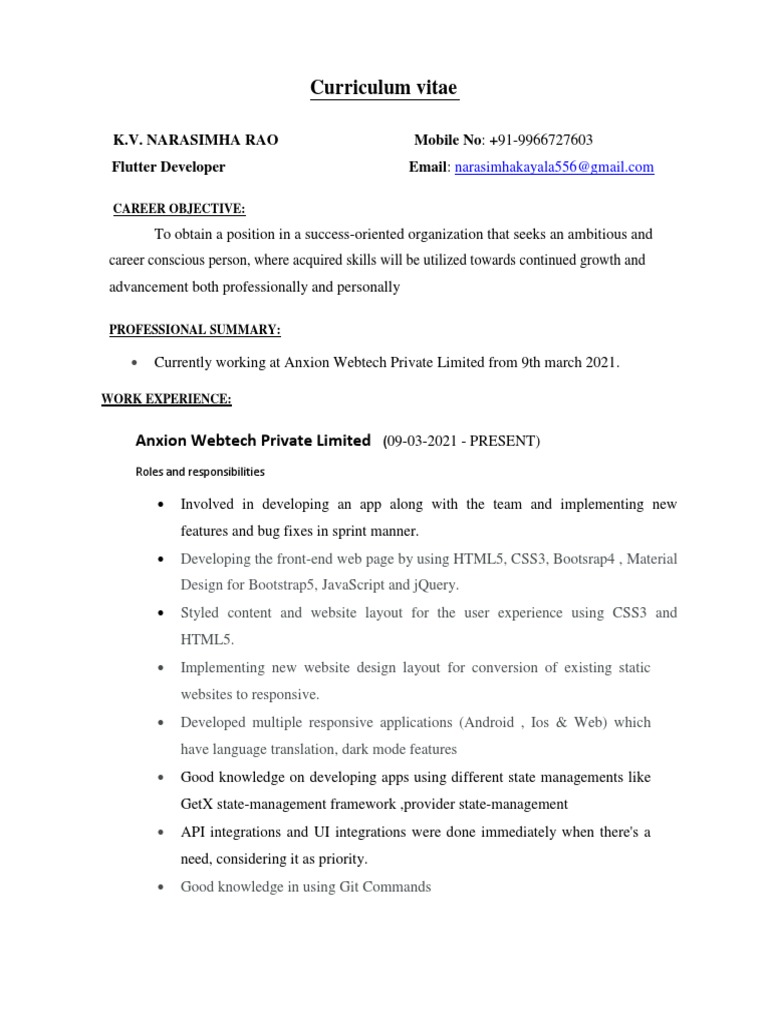 Narasimha Resume | PDF | Mobile App | Web Design