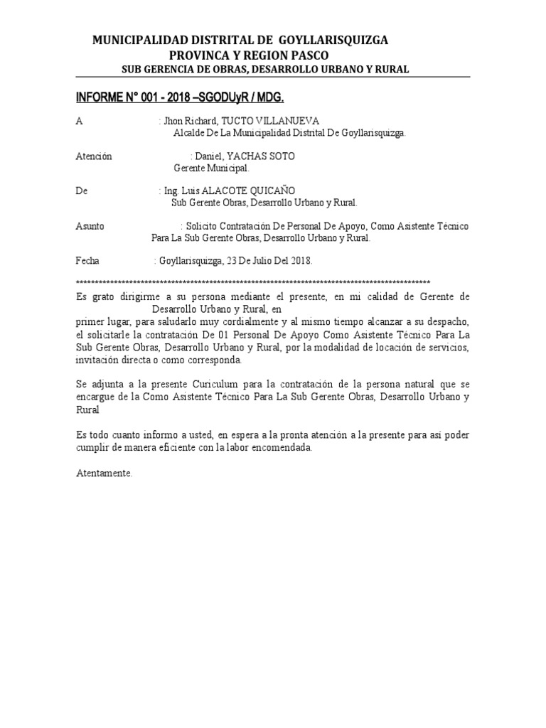 001 INFORME Req Asistente | PDF