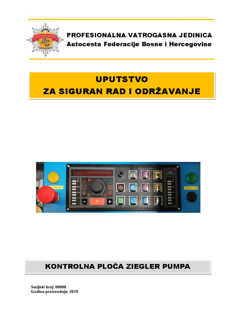 Uputstvo Za Siguran Rad Upravljačka Ploča Ziegler Pumpa | PDF