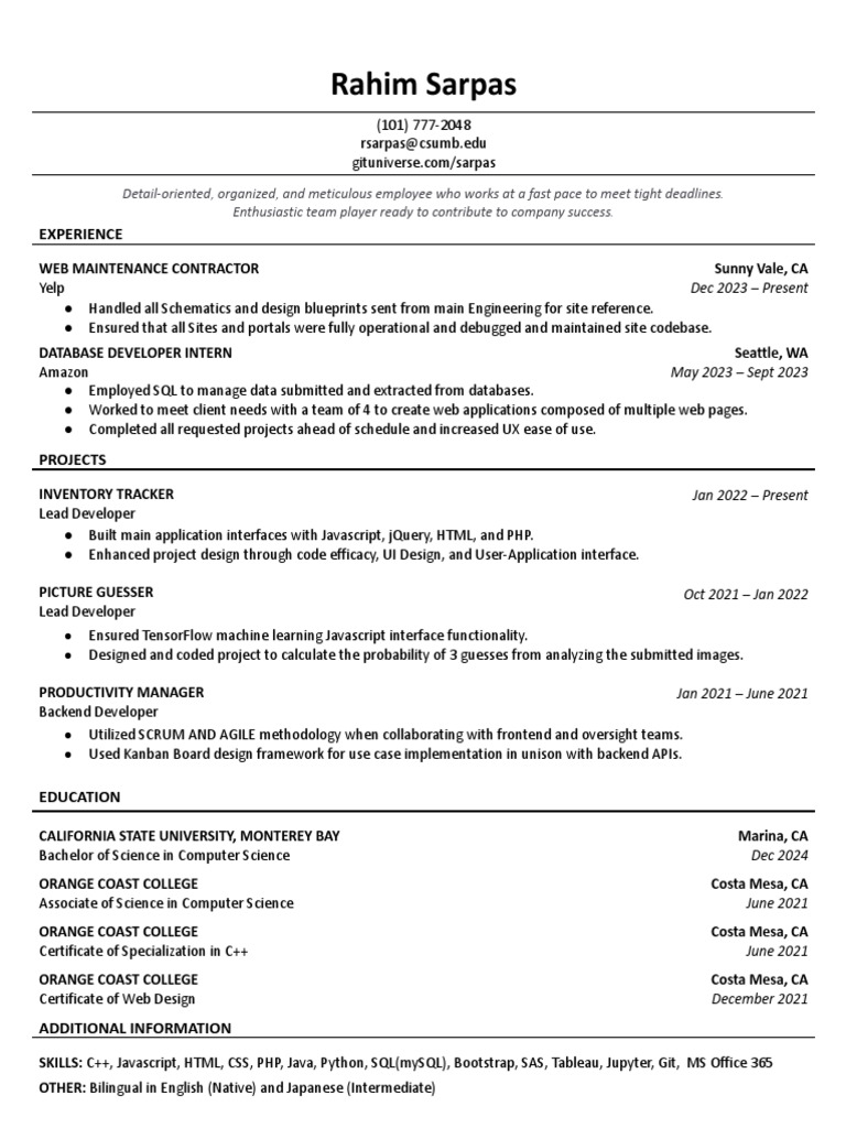 CST 300 Resume | PDF | World Wide Web | Internet & Web