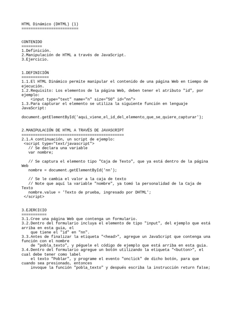 Introducción al HTML Dinámico | PDF