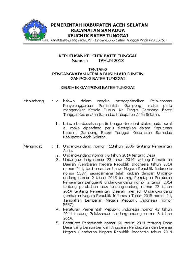 SK Kepala Dusun Air Dingin | PDF